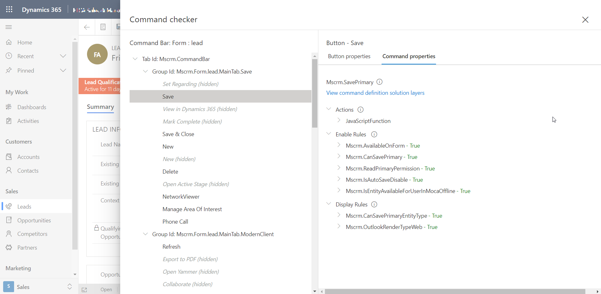 Command Checker in Dynamics 365 with ribbondebug=true | Dynamics Chronicles